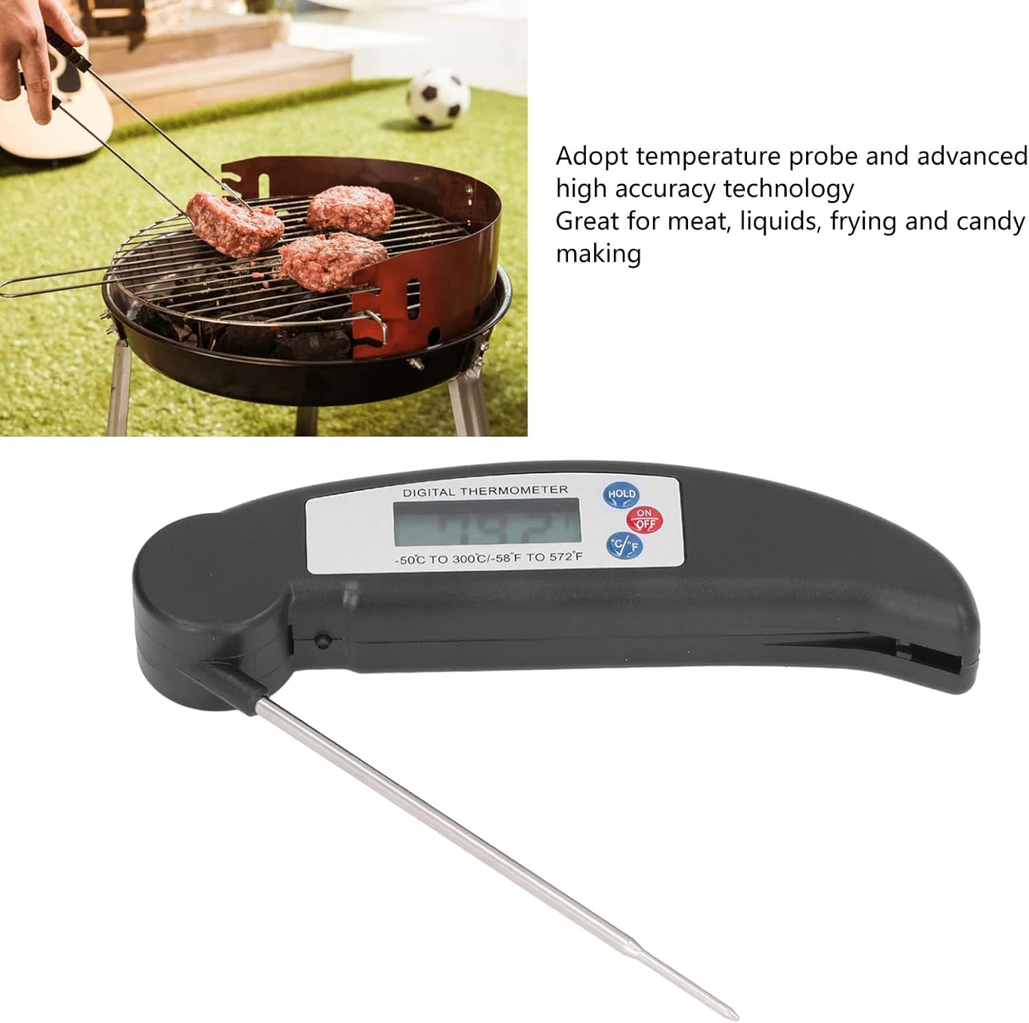 Review Food Thermometer, Digital Screen Foldable Meat Thermometer ...