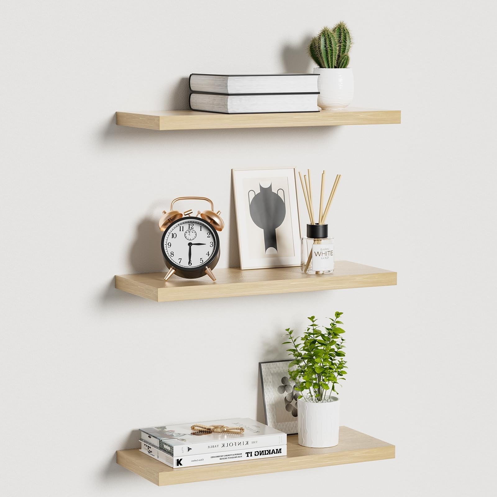 Junw 3 Pack Floating Shelves for Wall, Nature Wood Wall Shelf, 41cm ...