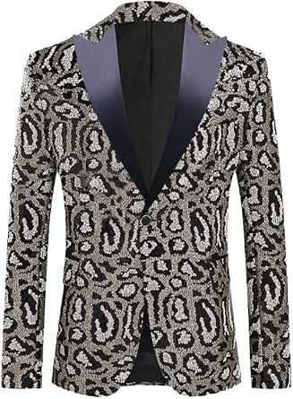 Amazon.com: Leopard Sequin Suit Jackets for Men, Collar One Button Suit ...
