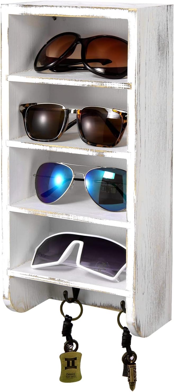 Amazon.com: MyGift Wall Mounted Whitewashed Solid Wood Sunglass Rack ...