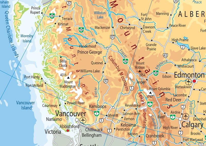 Physical Map Of Canada Highly Detailed Physical Map Of North
