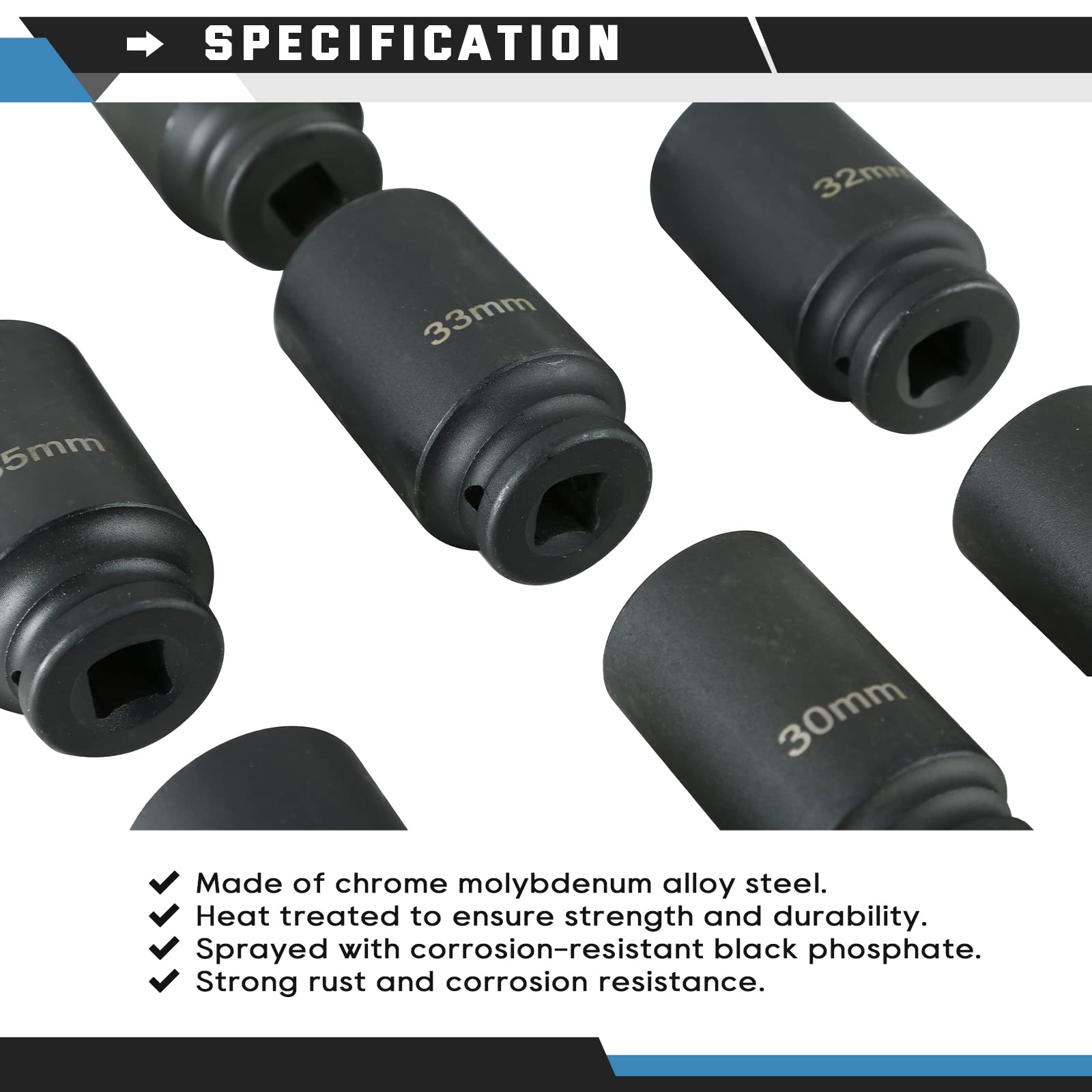 ATPEAM 1/2" Drive Deep Impact Socket Set 9PCS 6 Point Metric Axle Nut ...