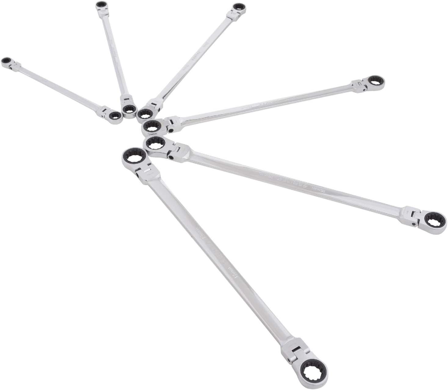 WE-POLUJ 6-Piece Metric 8mm - 19mm Extra Long Gear Ratcheting Wrench ...
