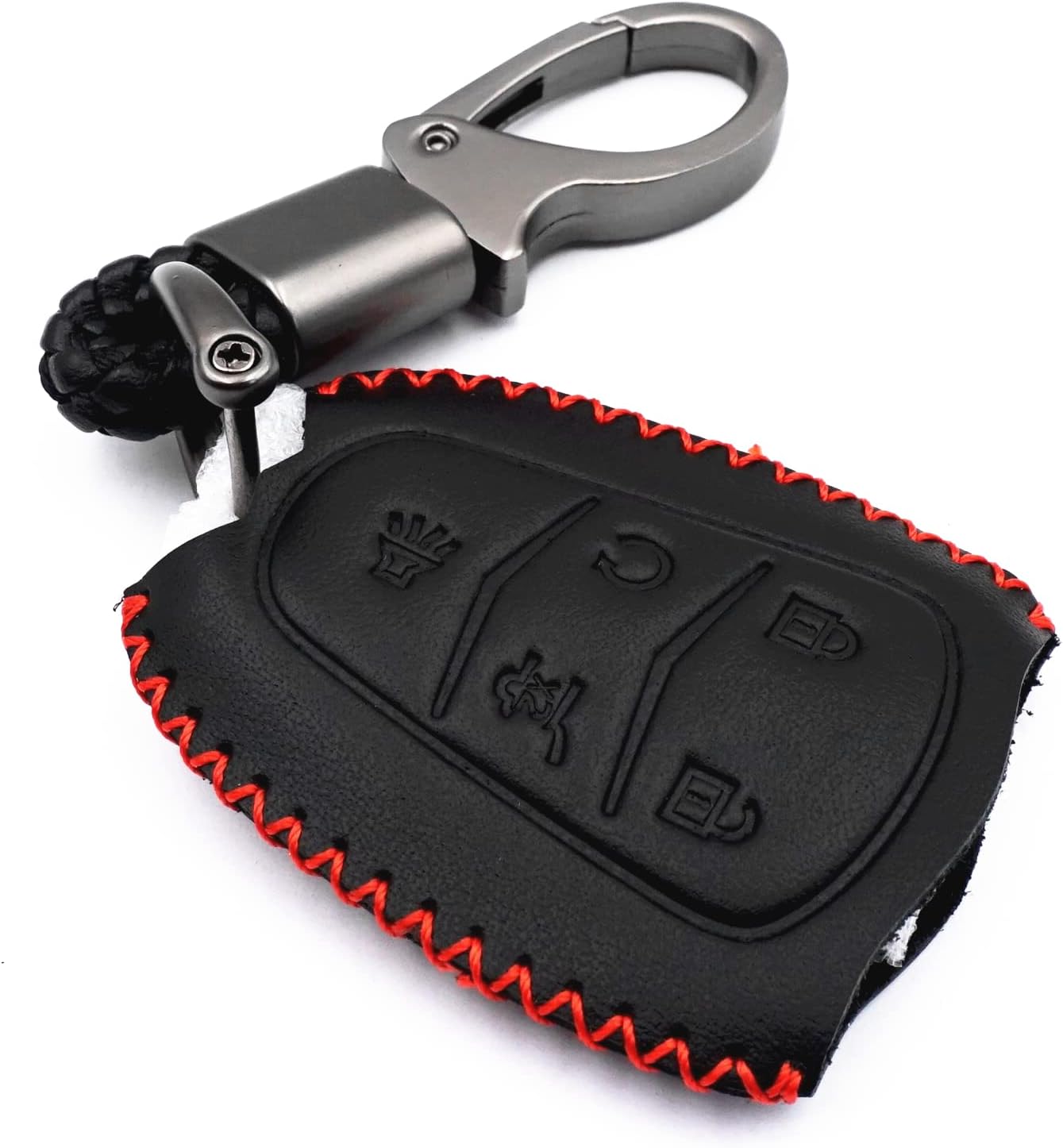 Amazon.com: MJKEYAuto Black Leather 5 Buttons Smart Remote Key Fob ...