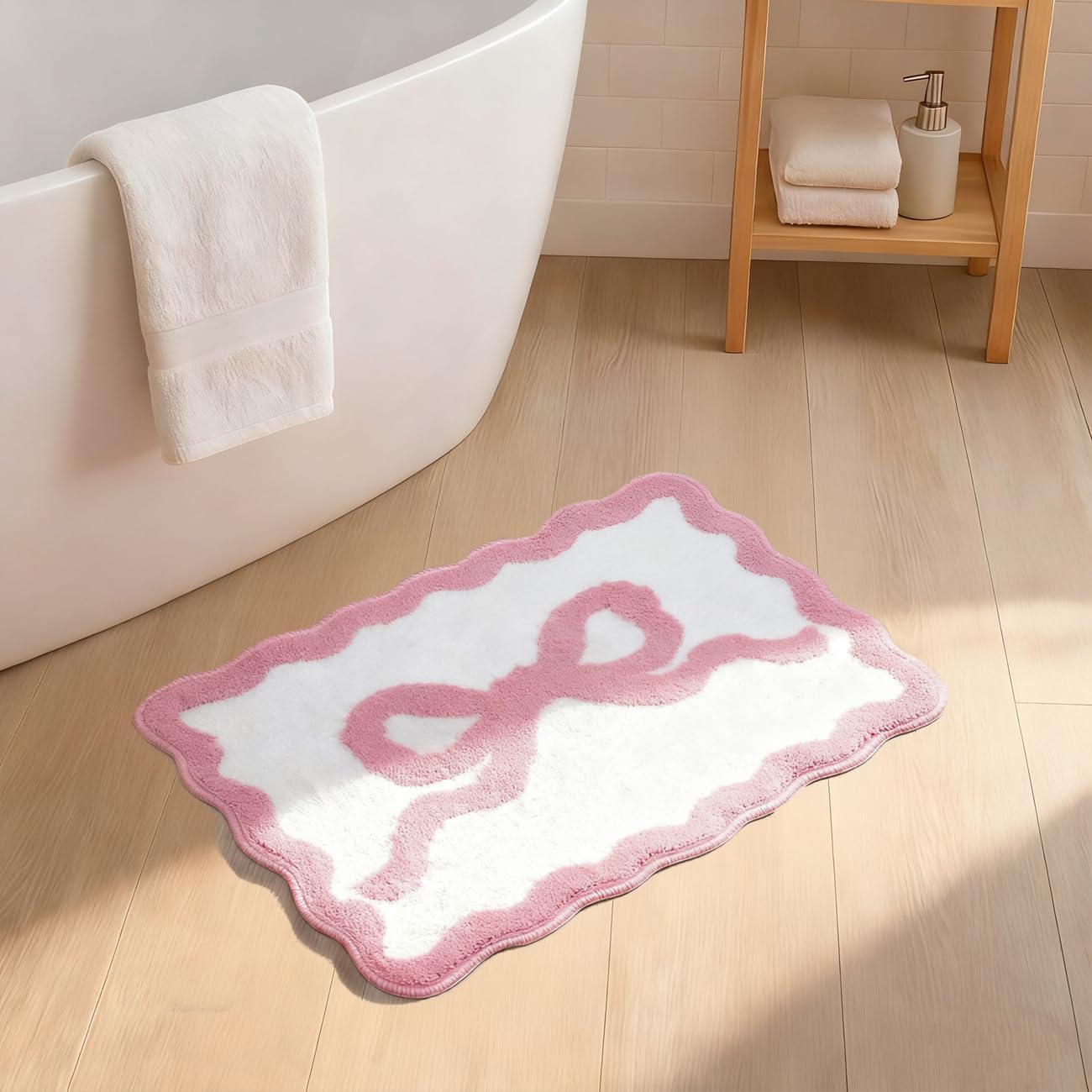 Amazon.com: ASTRAG Pink Bow Bath Mat - Scalloped Bow Bathroom Rug ...