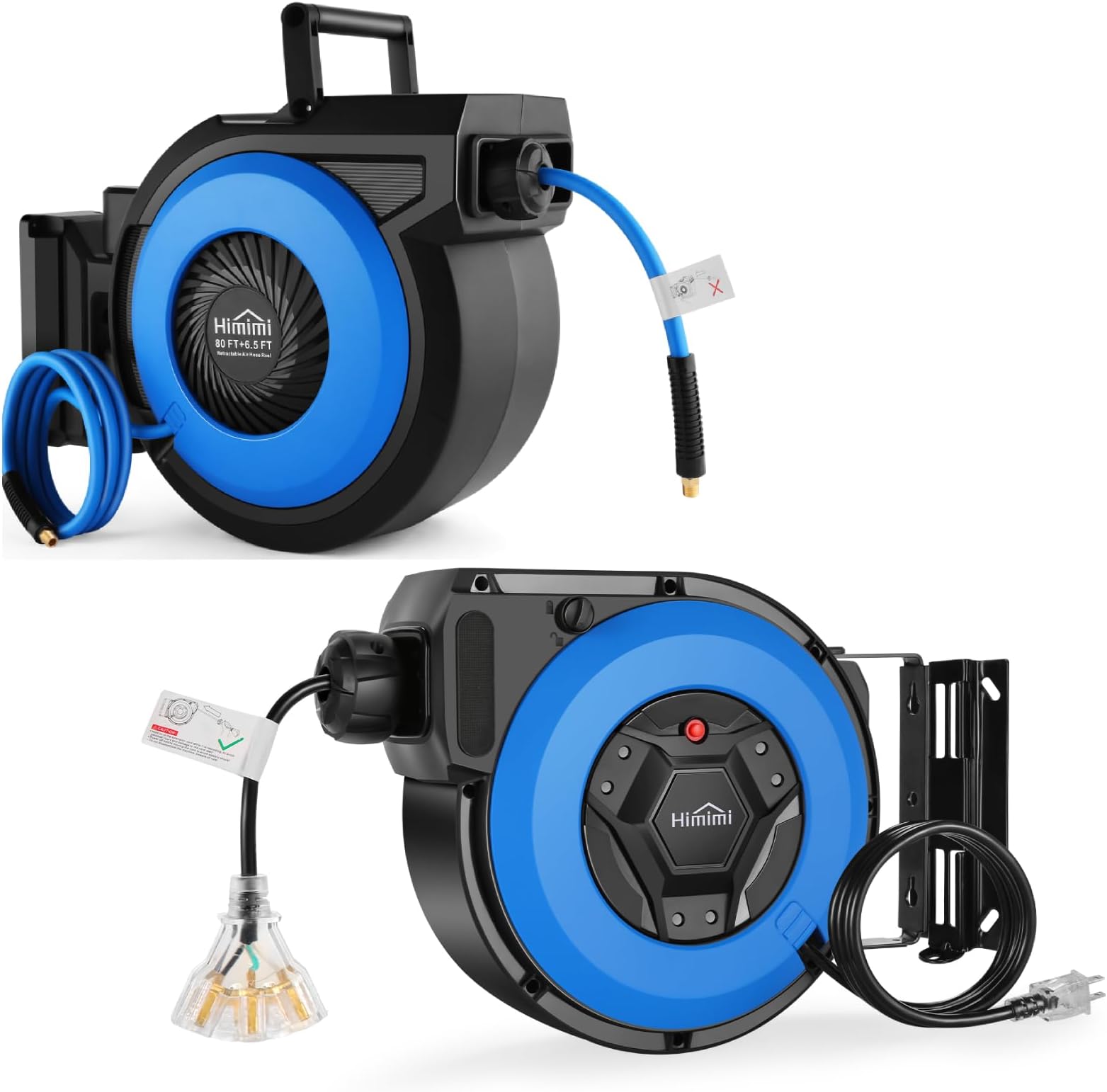 80FT Retractable Air Hose Reel + 50FT Retractable Extension Cord Reel ...