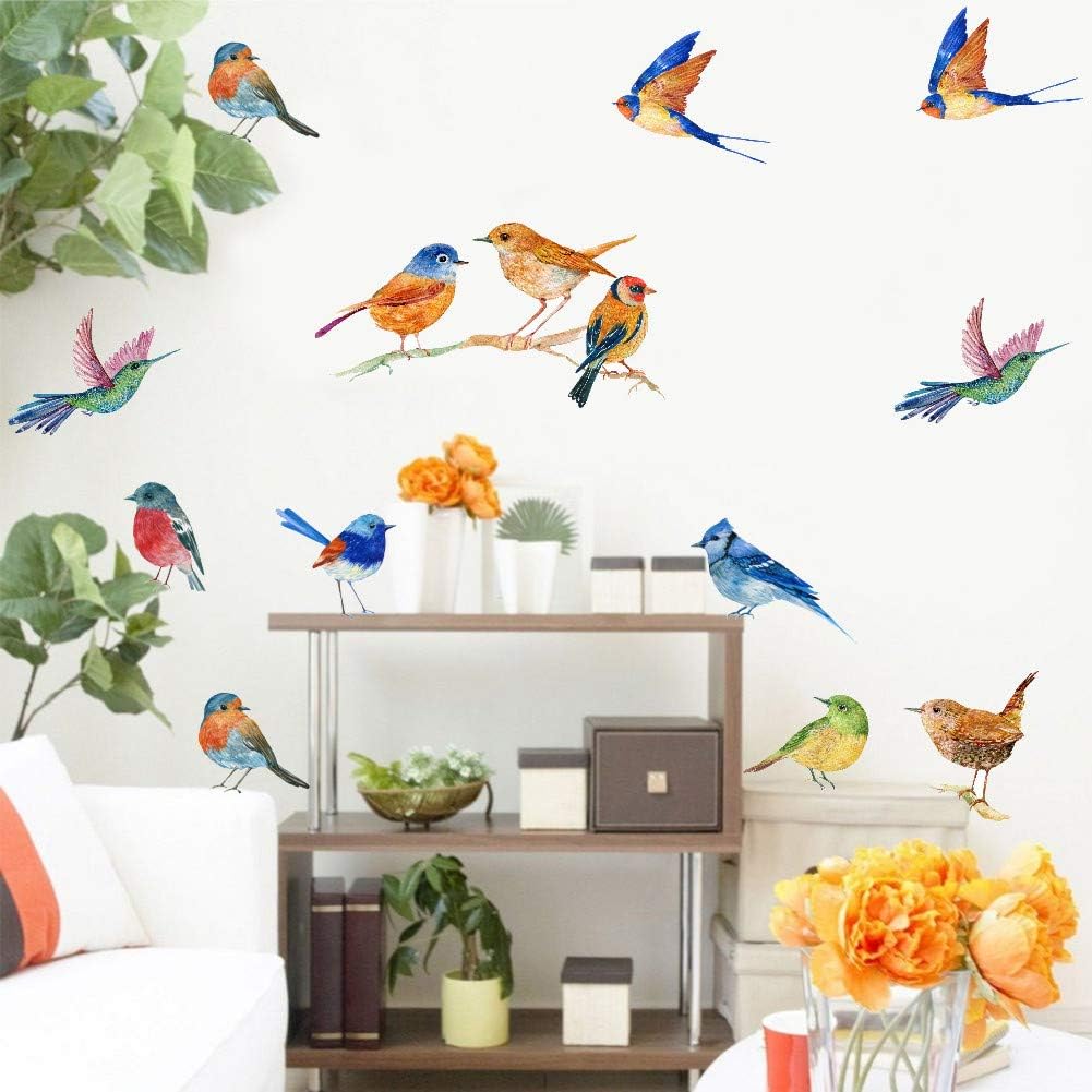 Amazon.com: MEFOSS 2 Pack Watercolor Birds on Branch Wall Decals Peel ...
