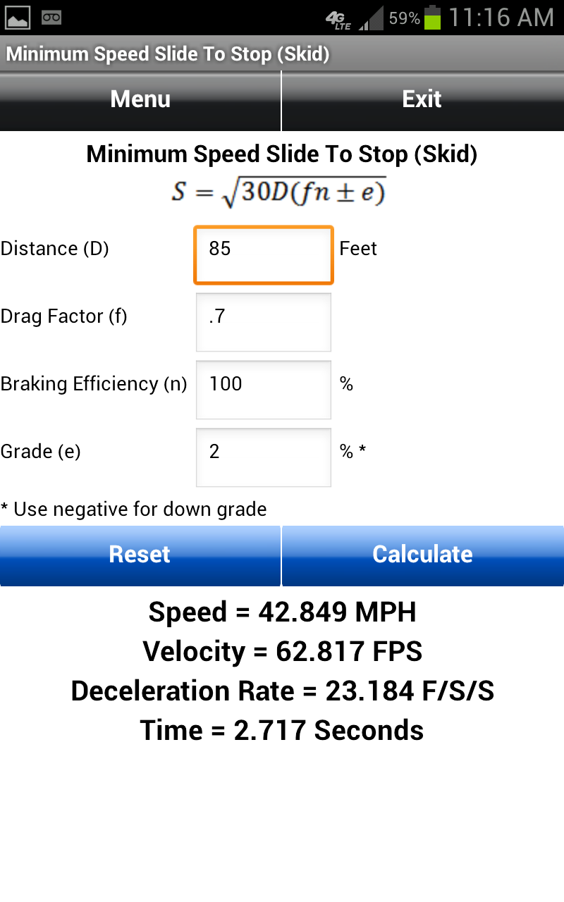 Accident Reconstruction Calculator Demo - App on Amazon Appstore