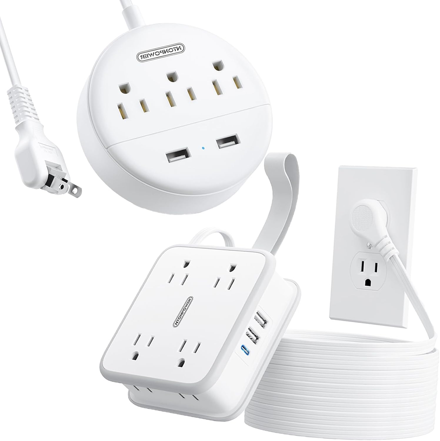 Amazon.com: 2 Prong to 3 Prong Outlet Adapter + 10FT Flat Extension ...
