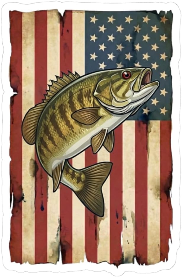Amazon.com: Smallmouth Bass Fishing American Flag Sticker – Patriotic ...