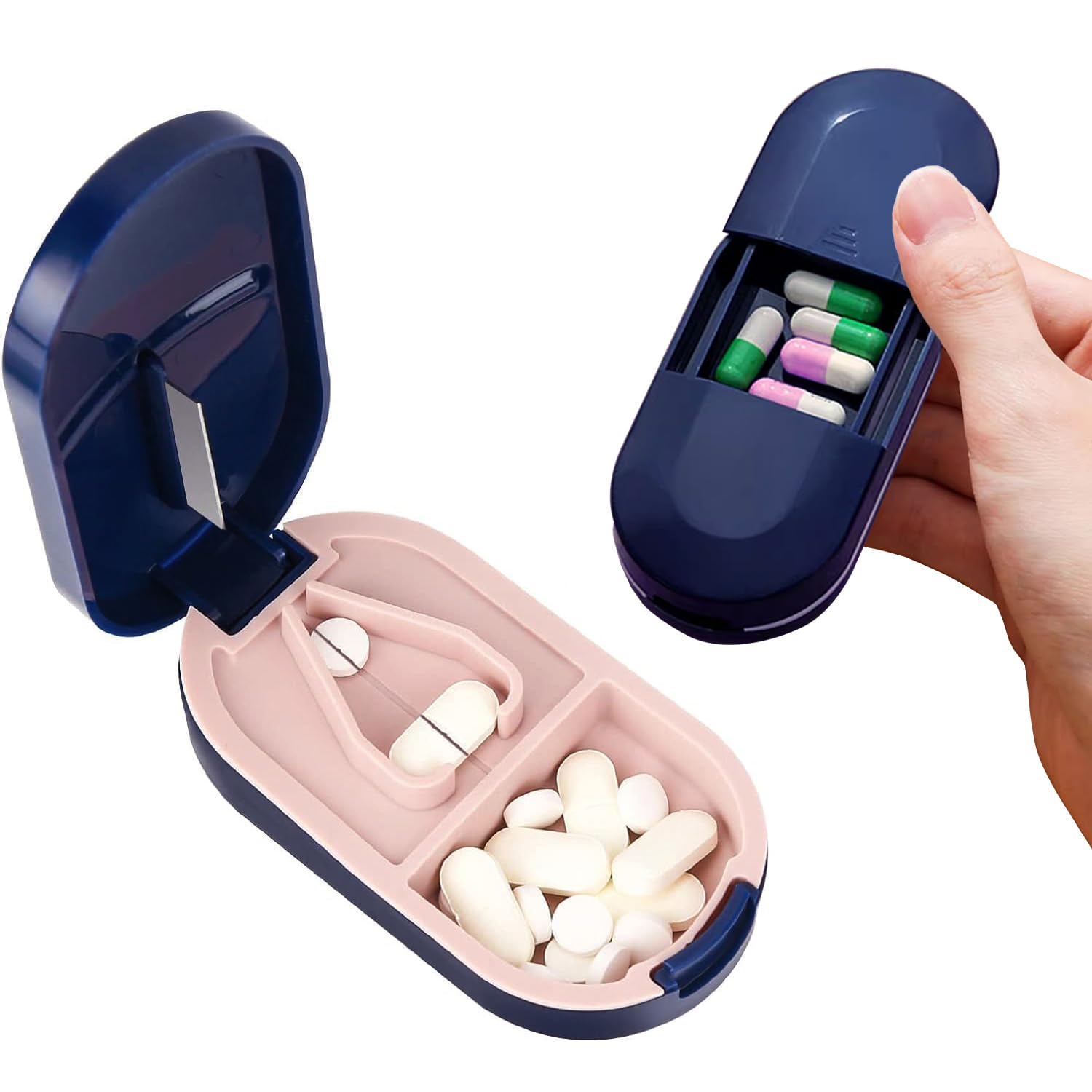 2-in-1 Pill Cutter for Small Pills with Dispenser - Portable Tablet ...