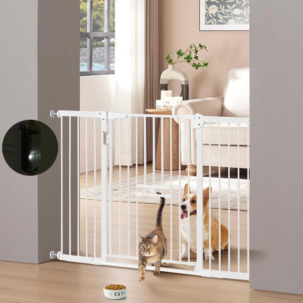 Amazon.com: beeNbkks LED Night Light Metal Dog Gate with Cat Door, 26.8 ...