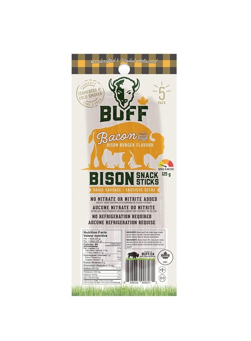 Buff Bison Bacon Burger Meat Sticks, Canadian-Raised Grass-Fed Protein ...