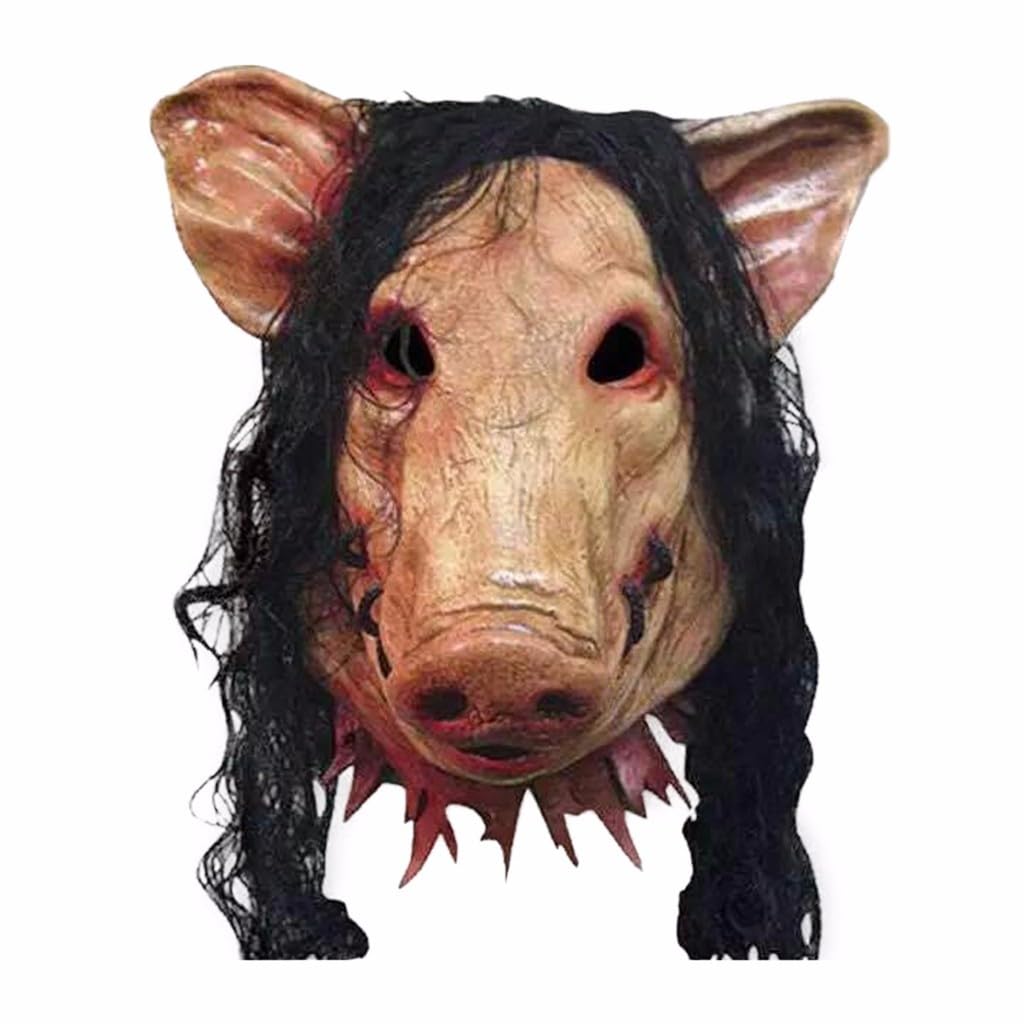 Scary Pig Halloween Horror Man With Pig Mask Portrait Stock Video