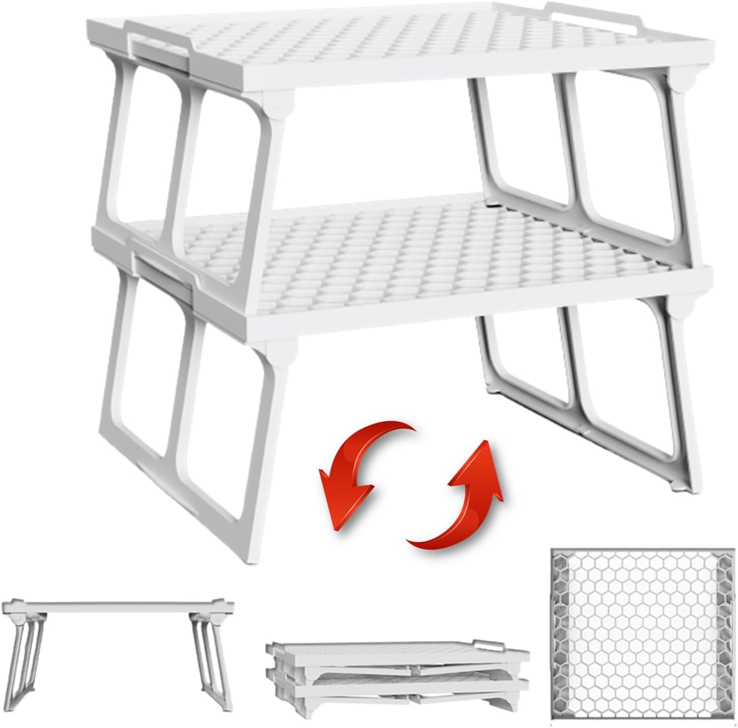 ums Plastic Kitchen Cabinet Shelf Organizer, White Plastic Stackable ...
