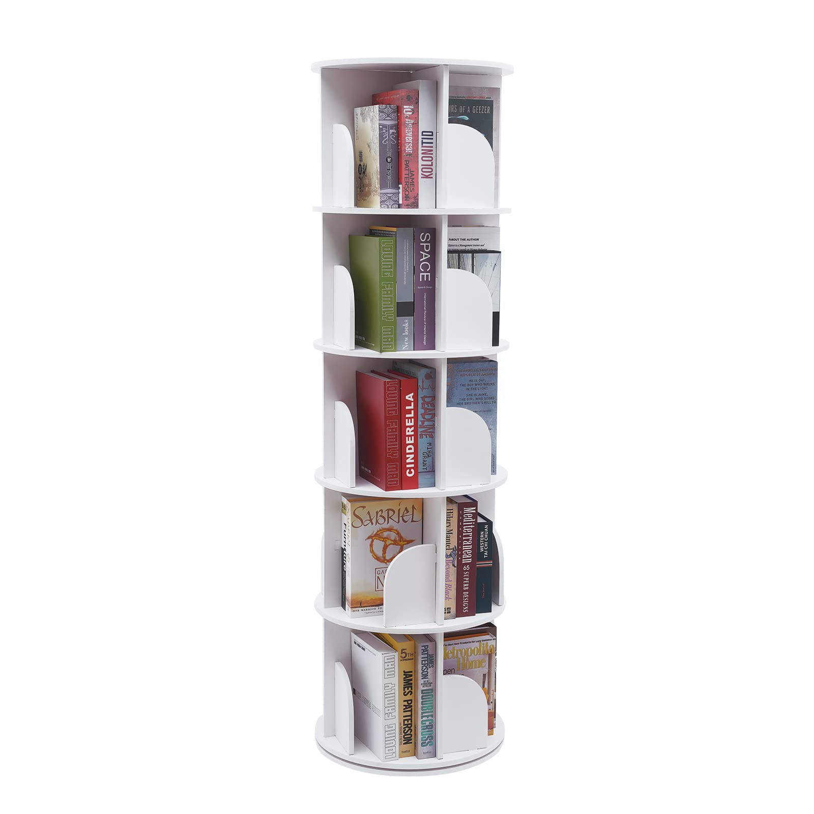 Amazon.com: BAIODNB 360°Rotating Bookshelf 5 Tier Tall Bookcase ...