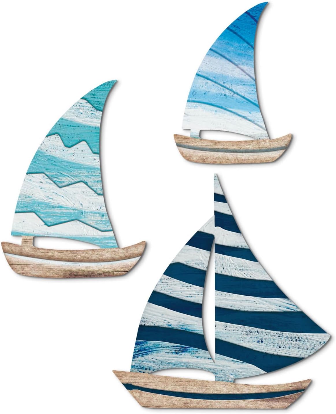 Putuo Decor Wooden Sailboat Wall Art Set of 3, Coastal Nautical Decor ...