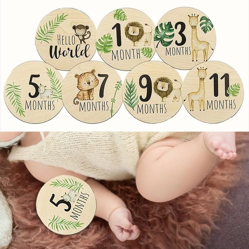 12 Packs Wooden Baby Monthly Milestone Cards, Baby Monthly Milestones ...