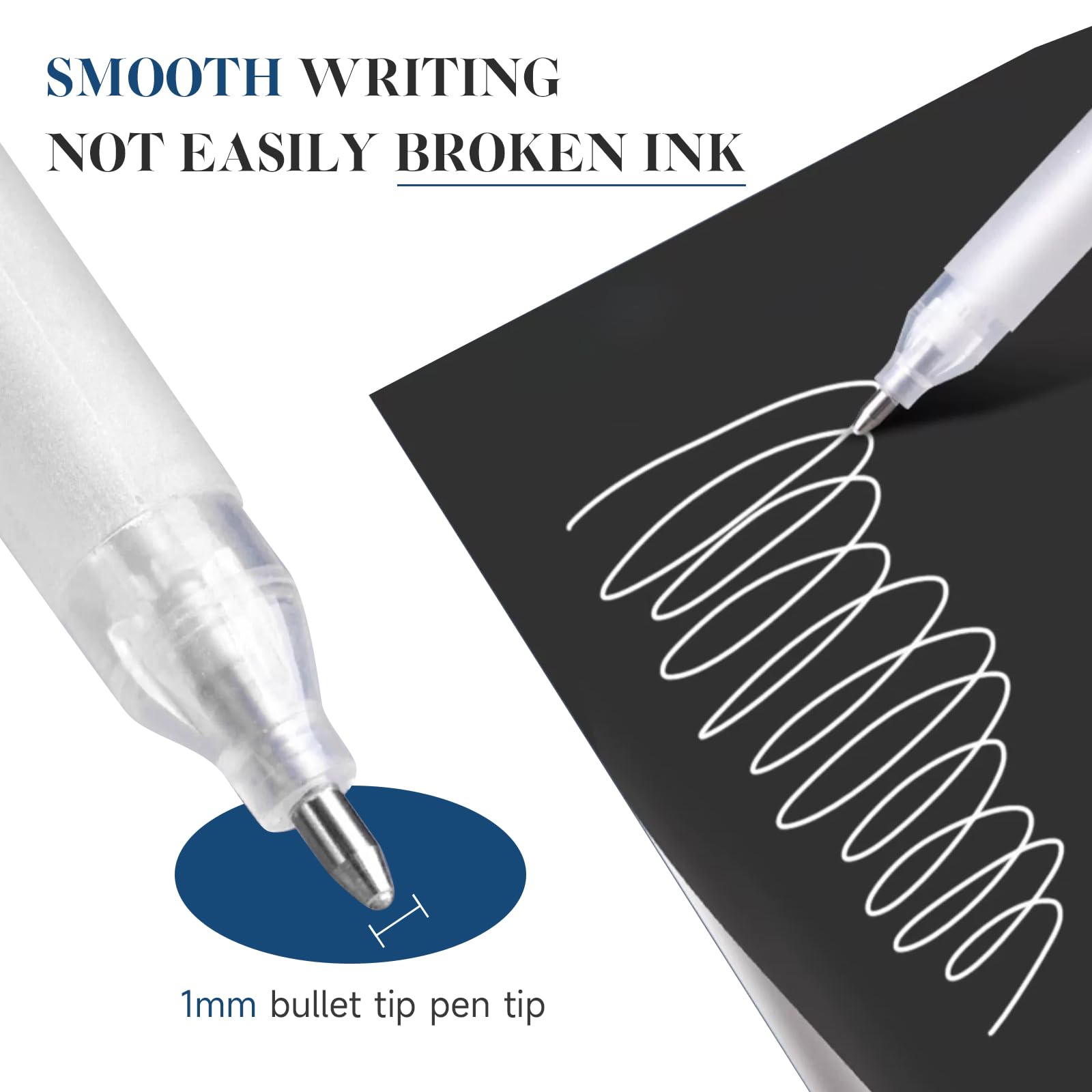 White Gel Pen Set,5 Pcs 1mm White Ink Pens for Black Paper, Sketching ...