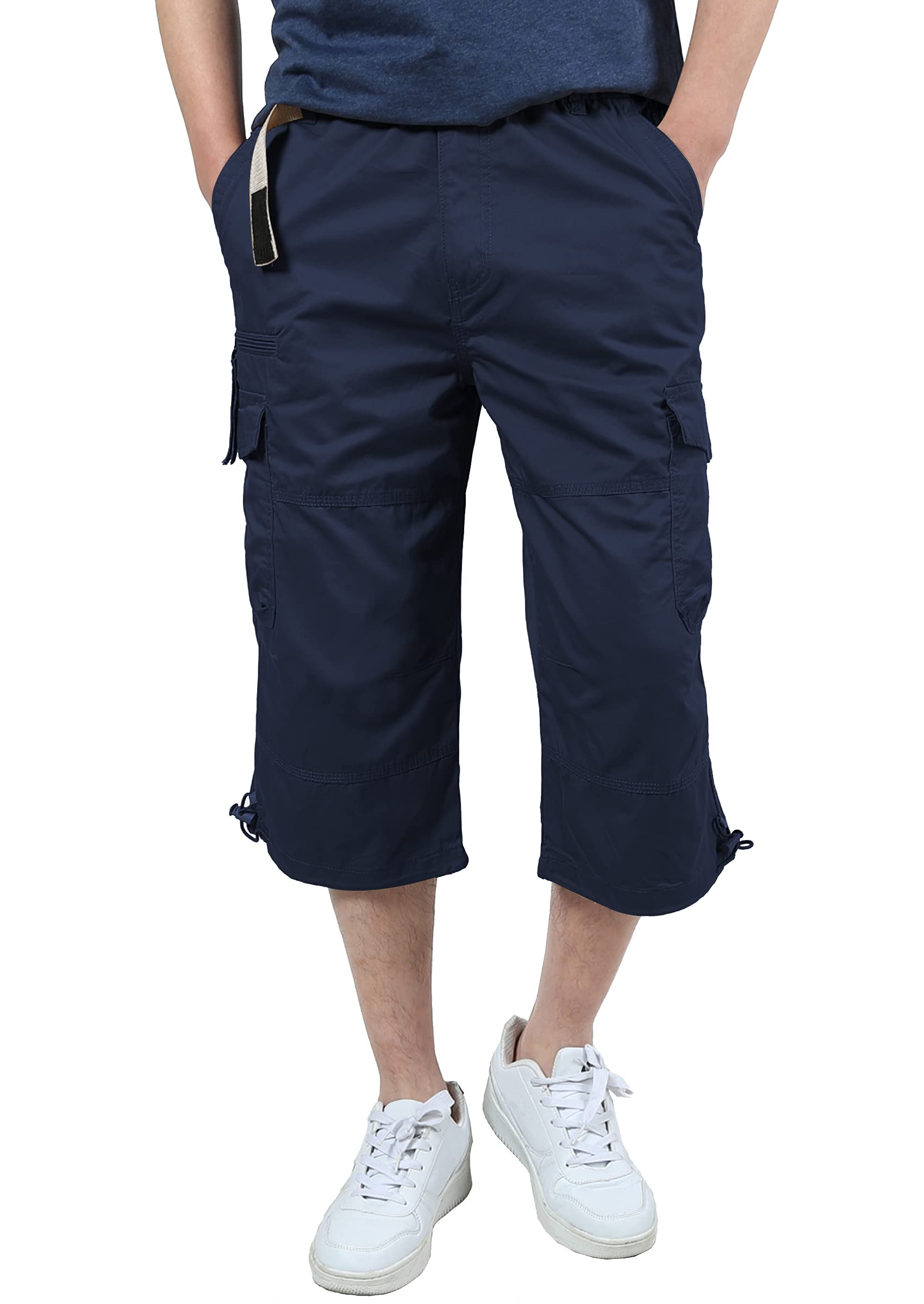 Snapklik.com : Mens 3/4 Casual Twill Cargo Shorts Multi-Pockets ...