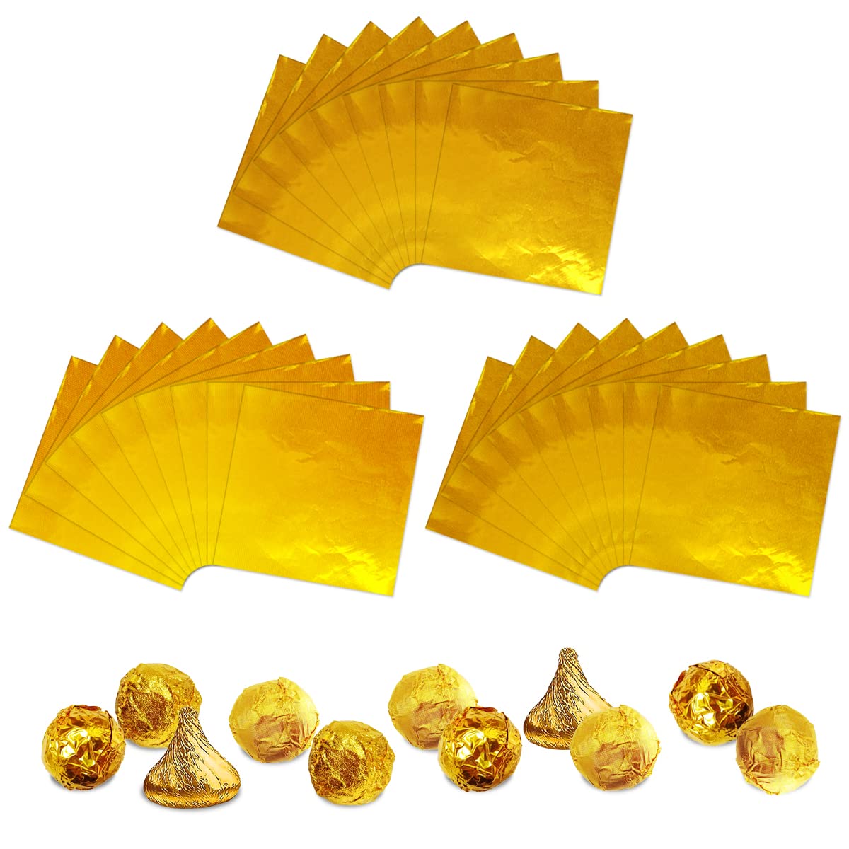 Aluminium Chocolate Candy Wrapper, 300 Pcs Golden Square Aluminum ...