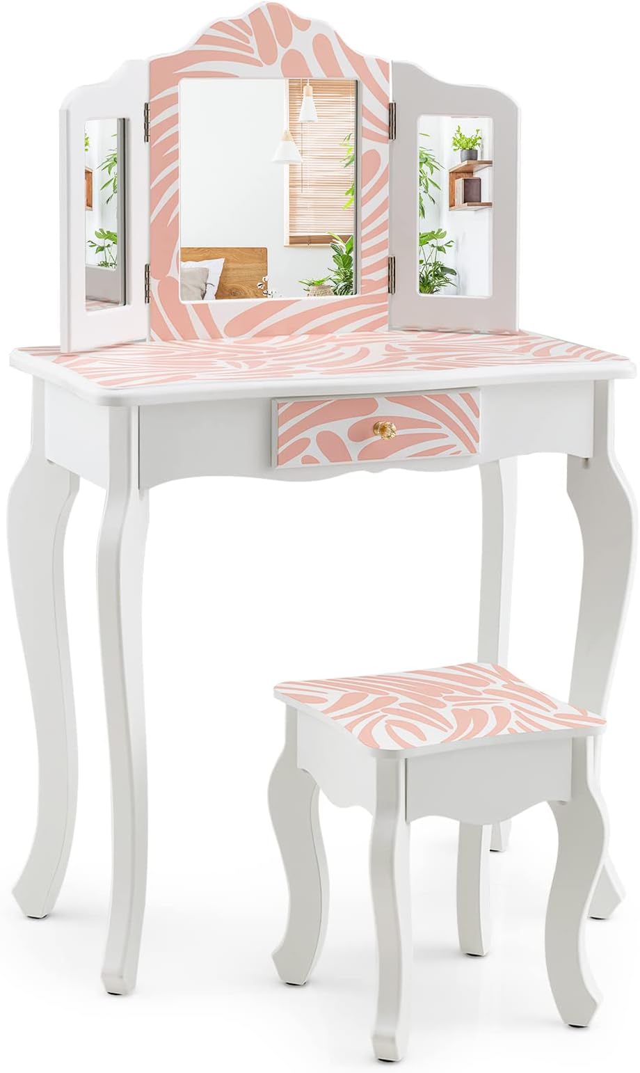 J- Dressing Table for Girls,Pink Vanity Table with Mirror Stool for 3,4 ...