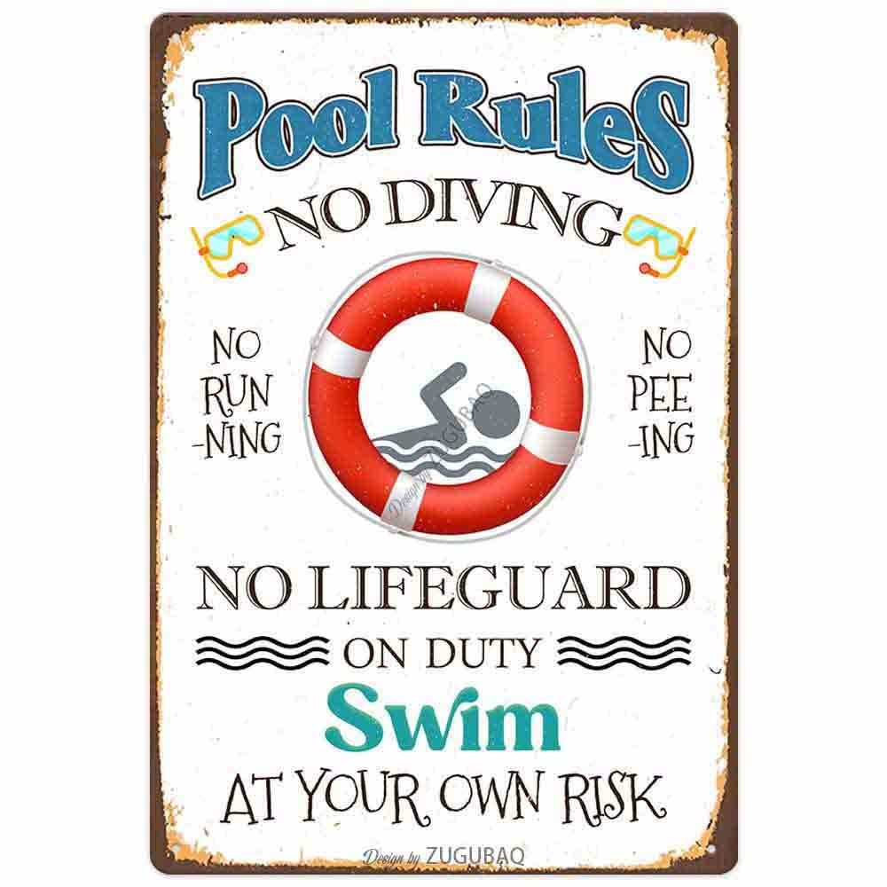 Amazon.com : Pool Rules Sign Decor, No Diving No Running No Peeing Swim ...