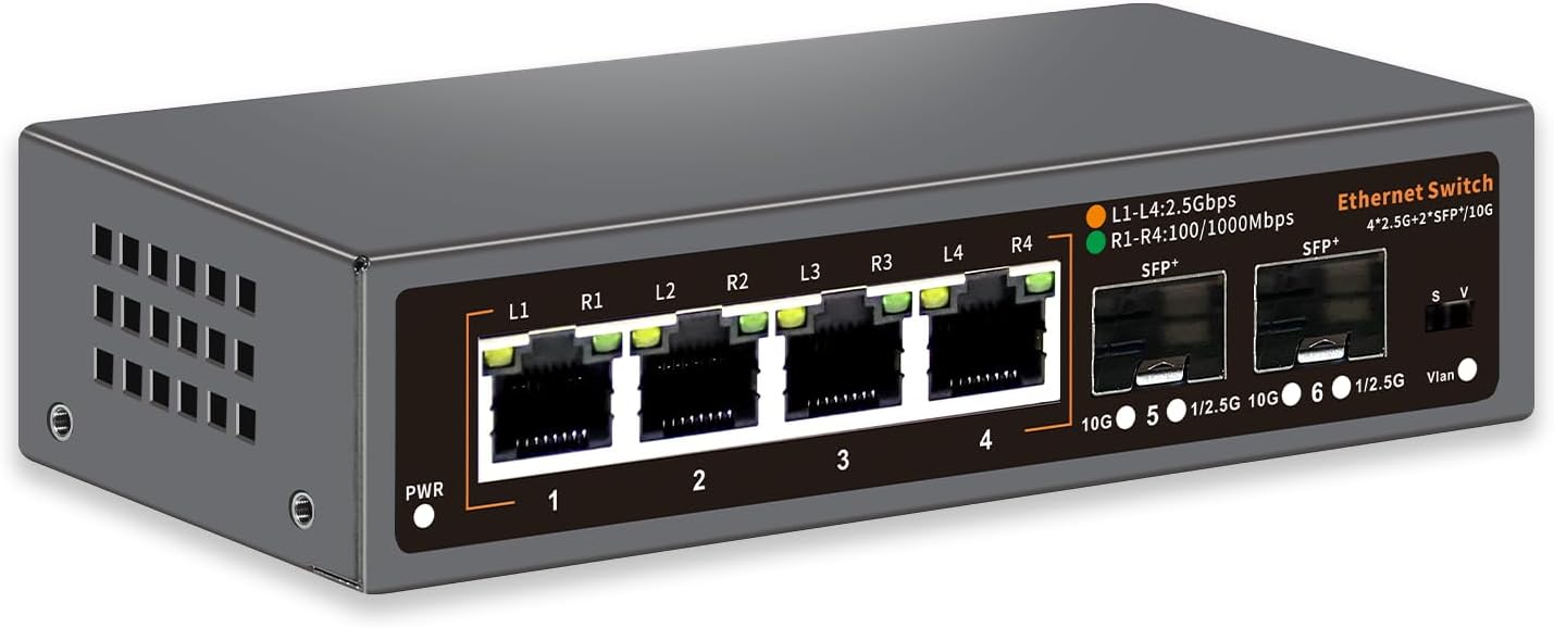 10 Port 2.5Gb Unmanaged Ethernet Switch with 8* 2.5G Base-T Ports, 2 ...