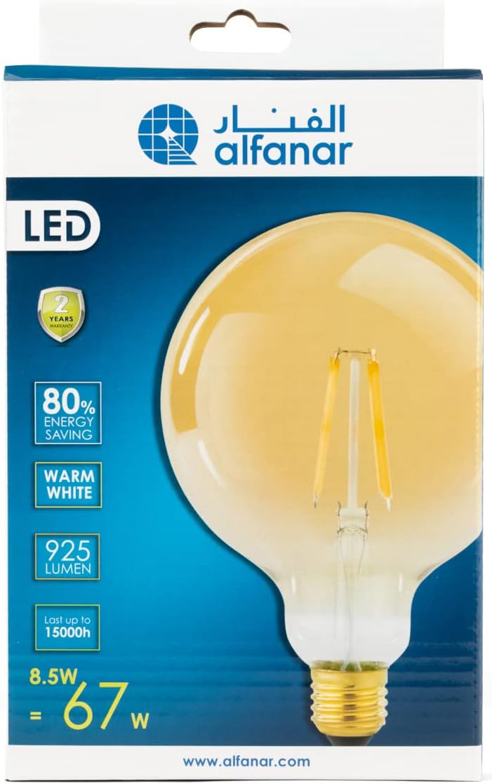 alfanar 8W Filament Globe LED Bulb, Warm White ENERGY EFFICIENT : Buy ...