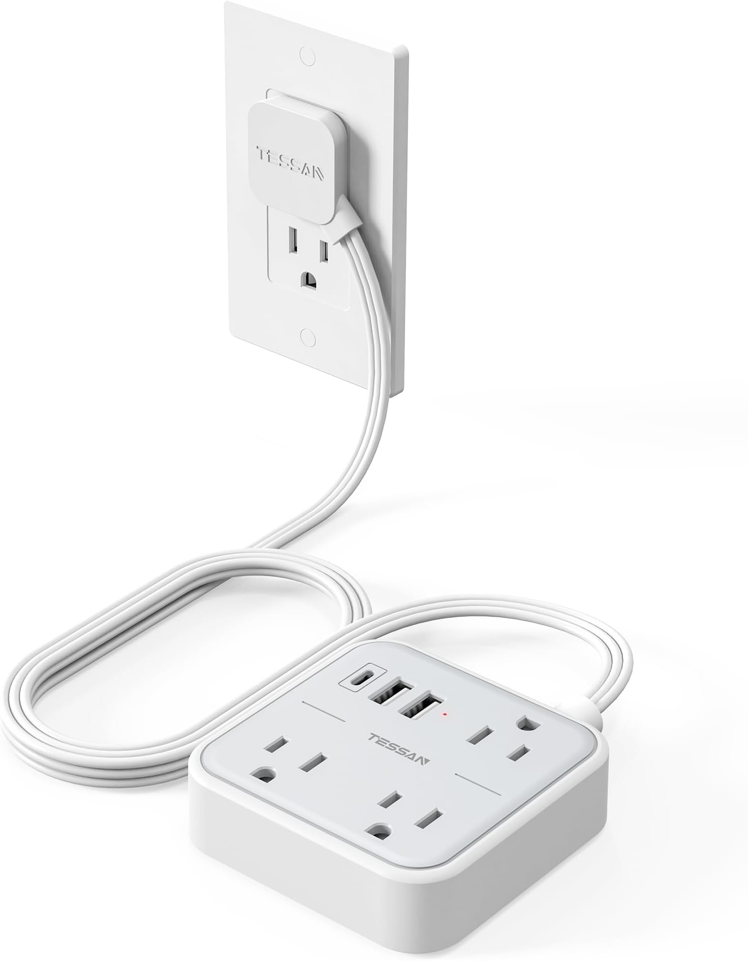 Amazon.com: Ultra Thin Flat Extension Cord 5 FT, TESSAN Slim Power ...