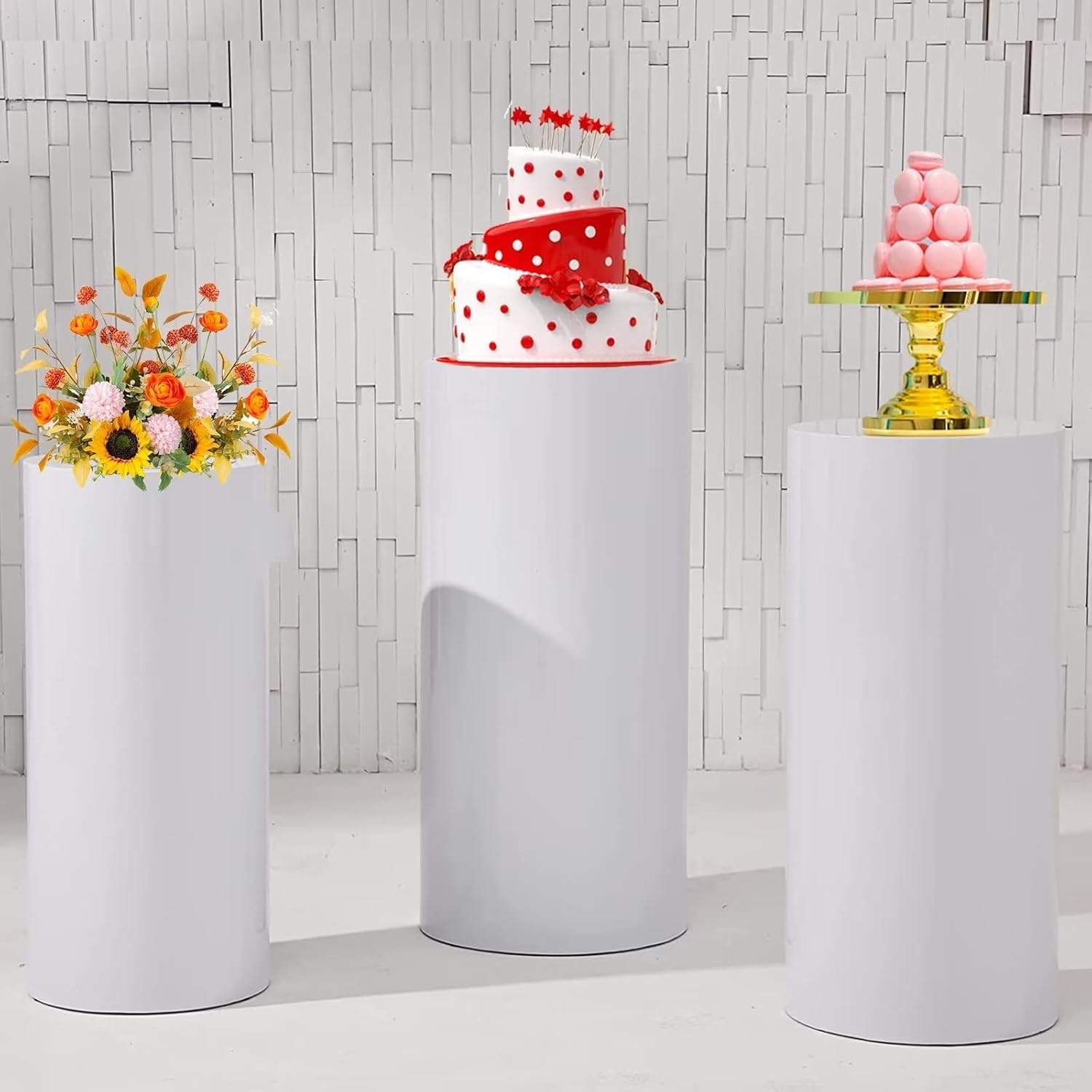 Amazon.com: MONDEX White Cylinder Pedestal Stands, 3 Pack Metal ...