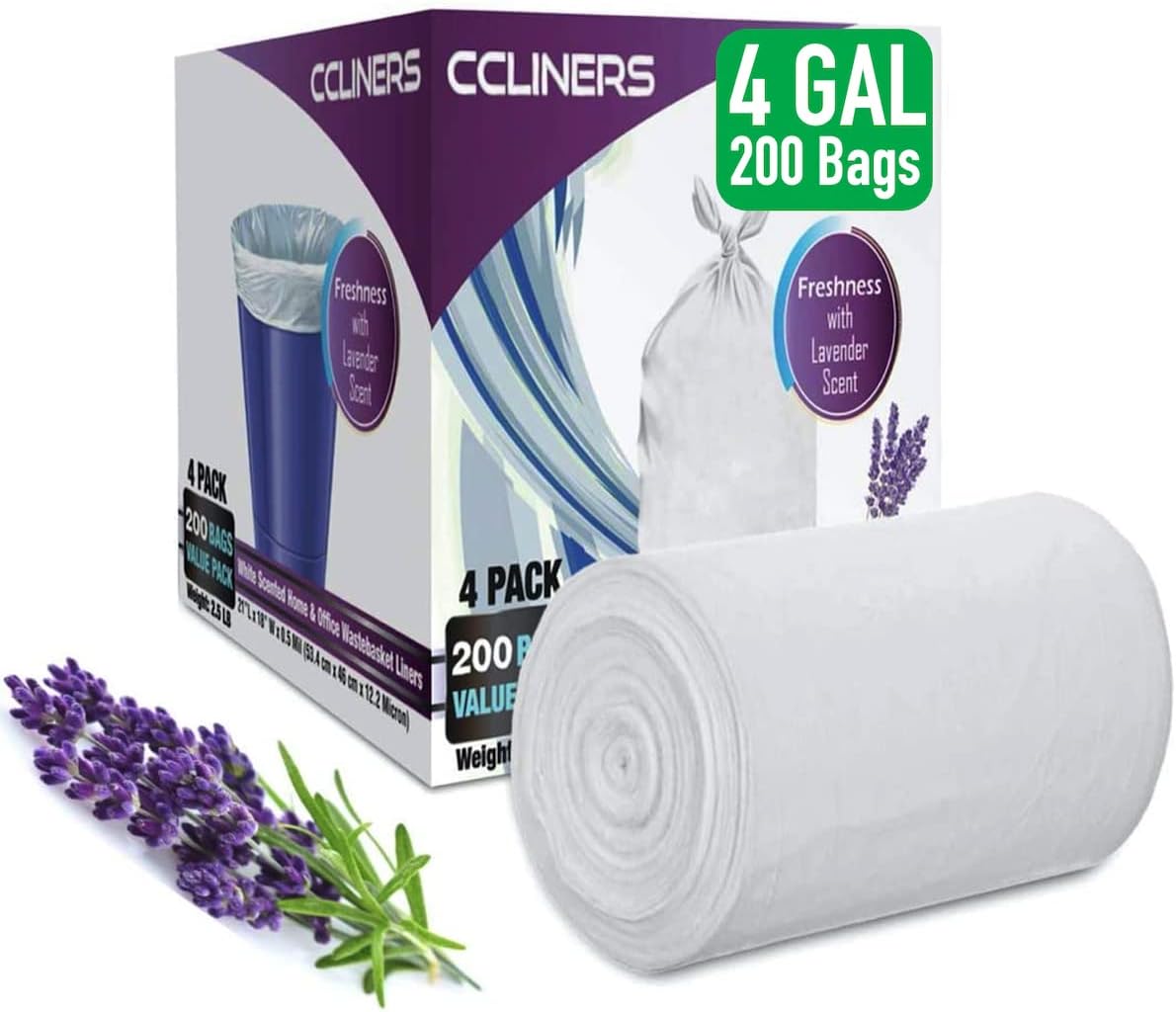 Amazon.com: Small Trash Bags 200 Count CCLINERS 4 Gallon Garbage Bags ...