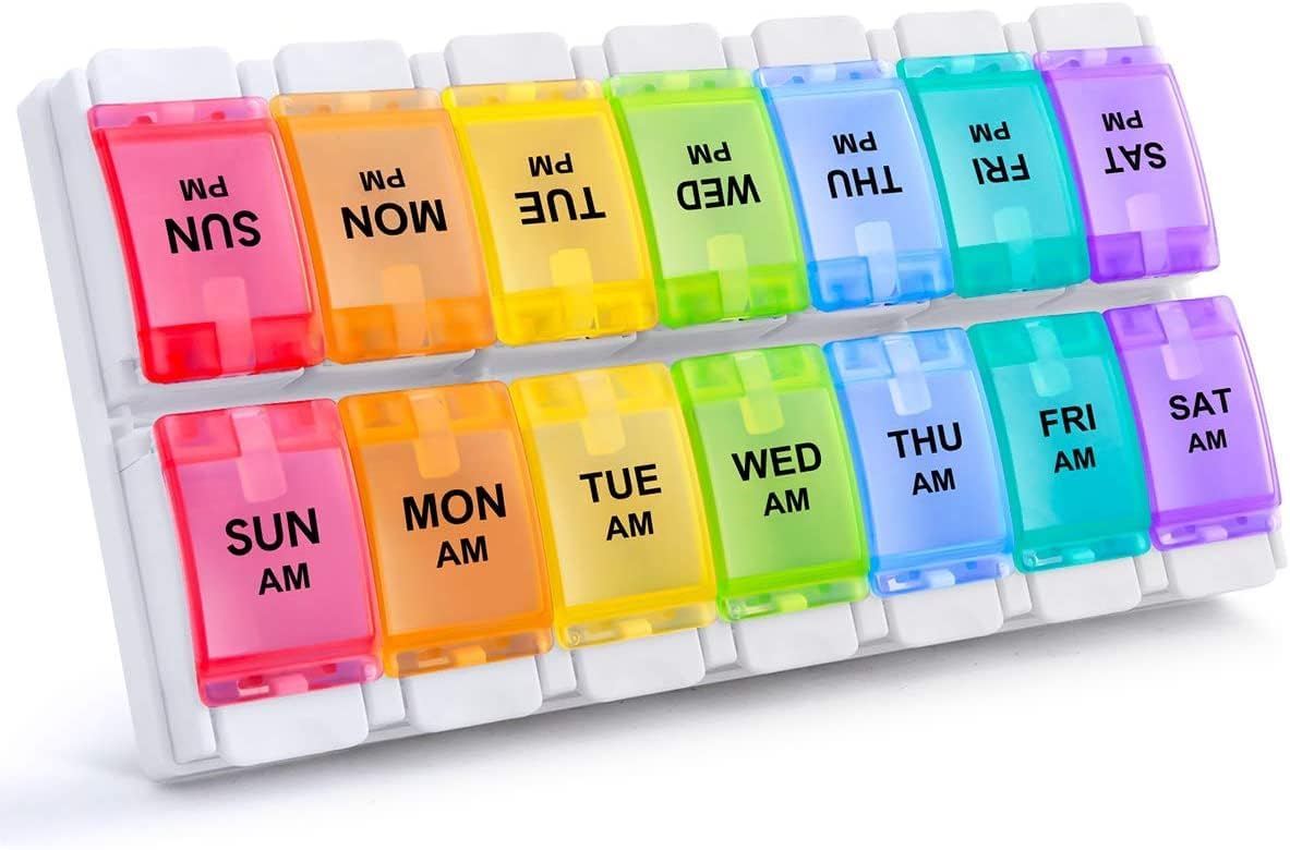 LIDOUK Weekly Pill Box Organiser | Easy to Open 2 Times a Day | Travel ...