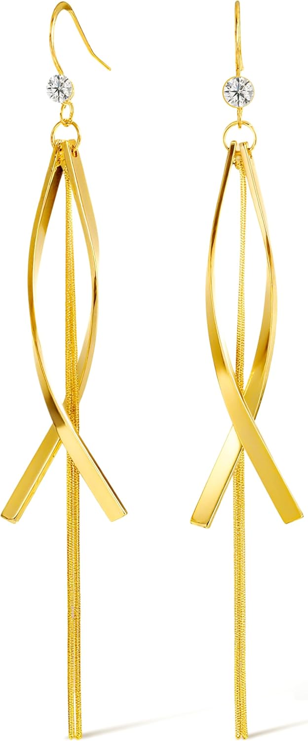 Amazon.com: Long Dangle Earrings for Women – Elegant Dainty Tassel 18K ...