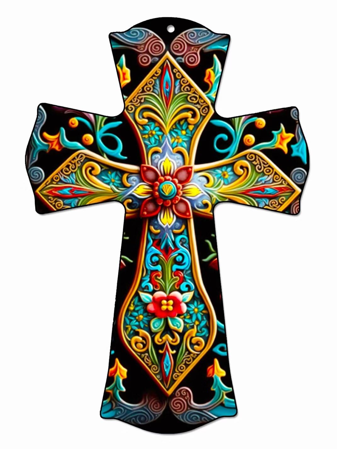 Amazon.com: CALUOHO Rustic Wood Cross Hand Painted Ceramic Wall Cross ...