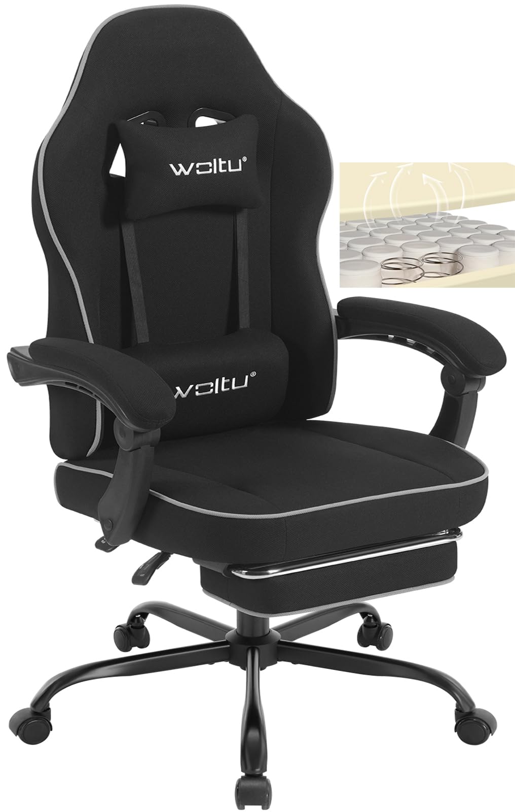 WOLTU Gaming Chair with Pocket Spring Cushion, Gaming Armchair 150 kg ...