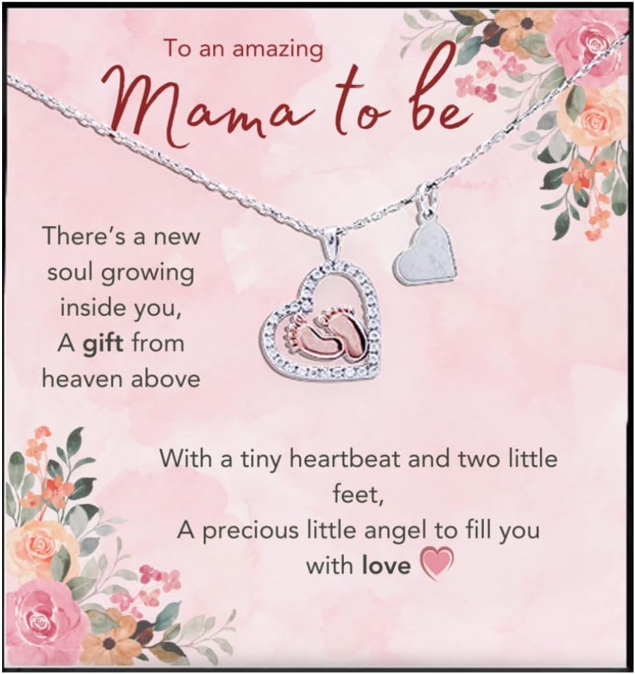 Amazon.com: Mama to Be - Sterling Silver Baby Feet Necklace for ...