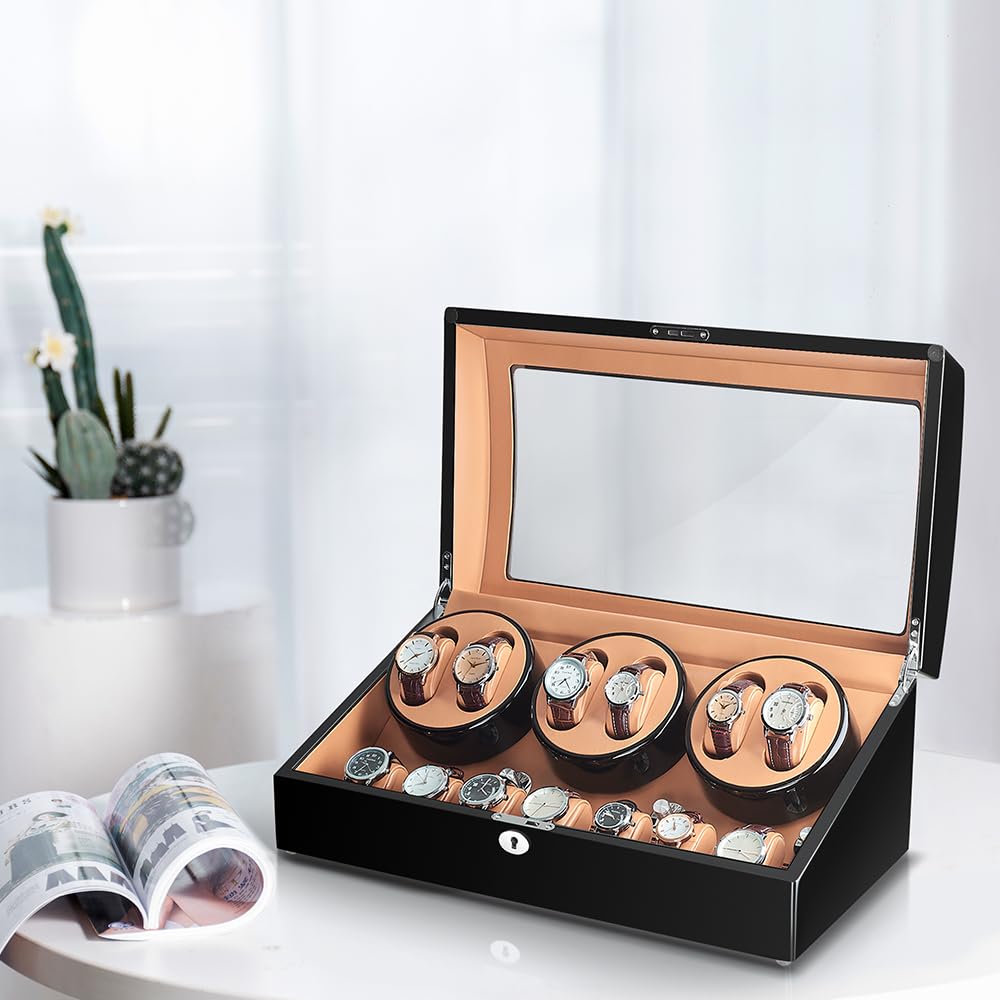 JQUEEN Watch Winder, Large Capacity 6 Watch Winders Box with 7 Watches ...