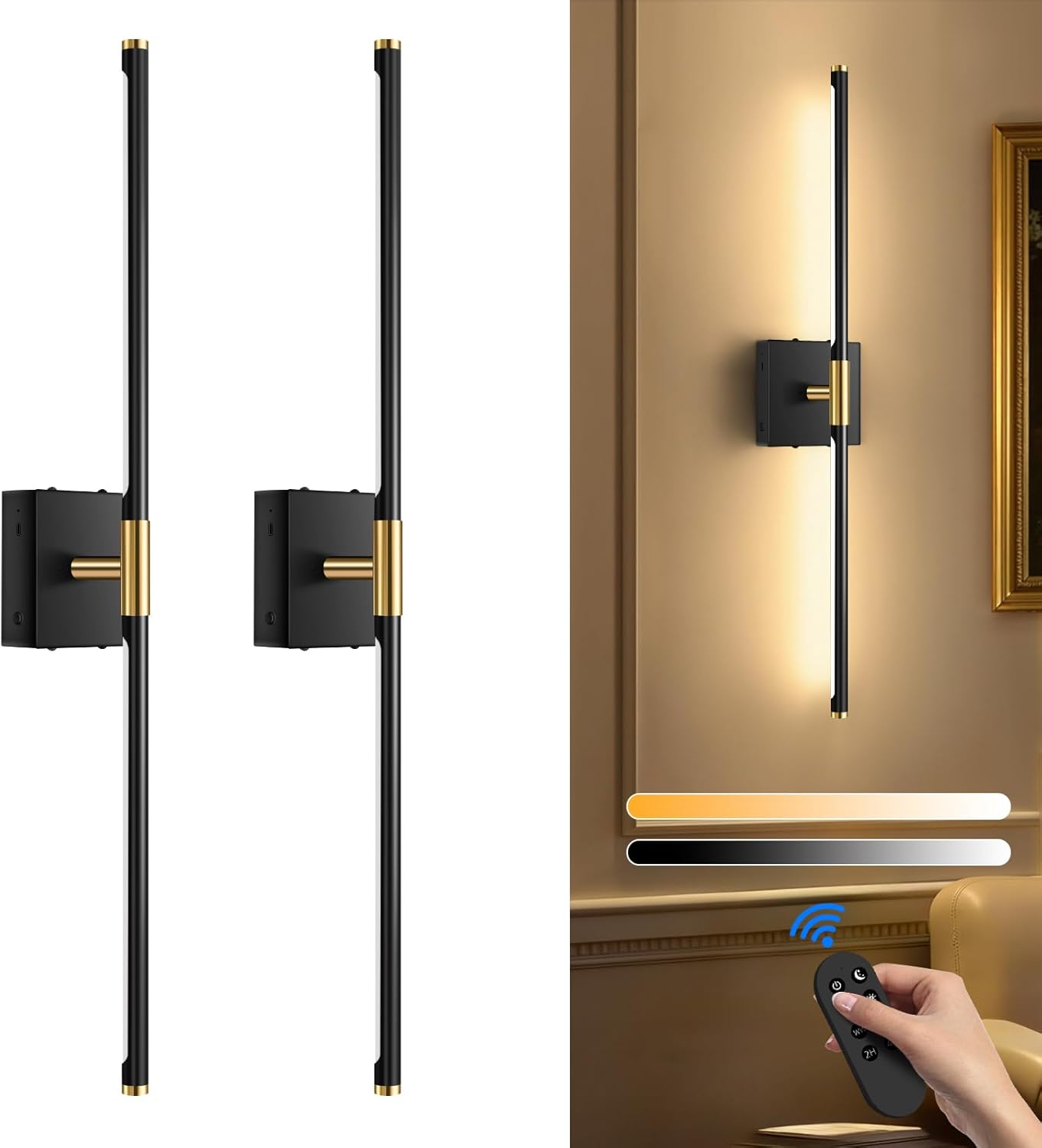 SAIMAND Wall Sconces Set of Two Battery Operated, Wireless USB ...