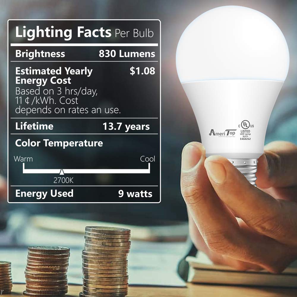 Snapklik.com : AmeriTop A19 LED Light Bulbs- 6 Pack, Efficient 9W