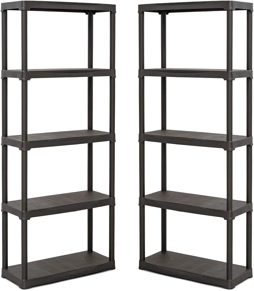 Pack of 2 Plastic Shelving Units (5 Levels) - Damp Proof & Weatherproof ...