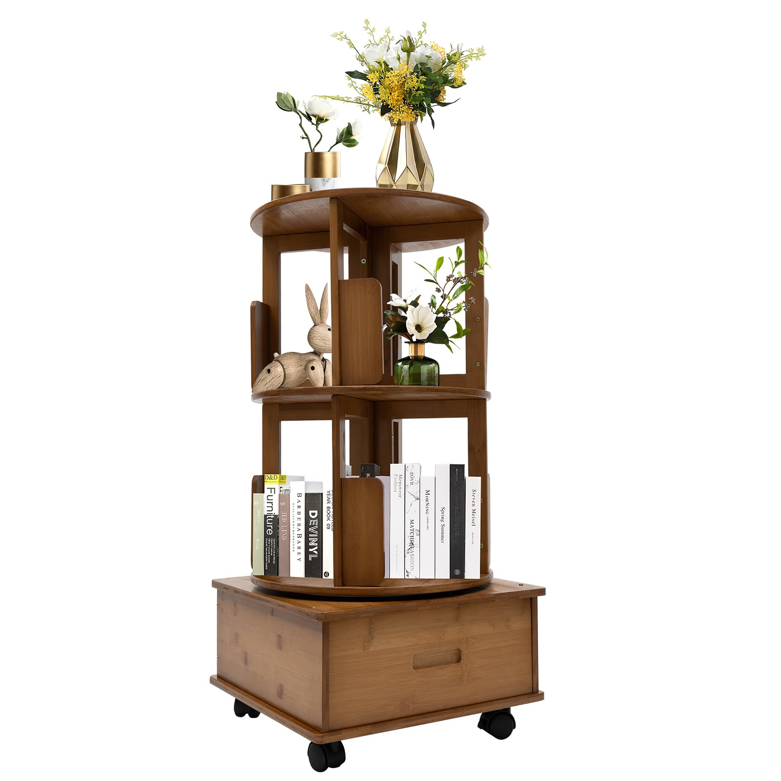Amazon.com: CRYBY 2 Tiers Rotating End Table, Bamboo Round Storage ...