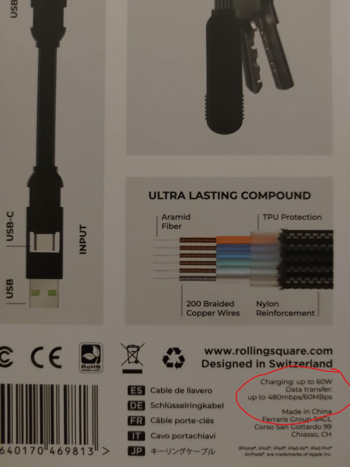 Rolling Square inCharge x Charging/Data Transfer Cable, Black : Amazon ...