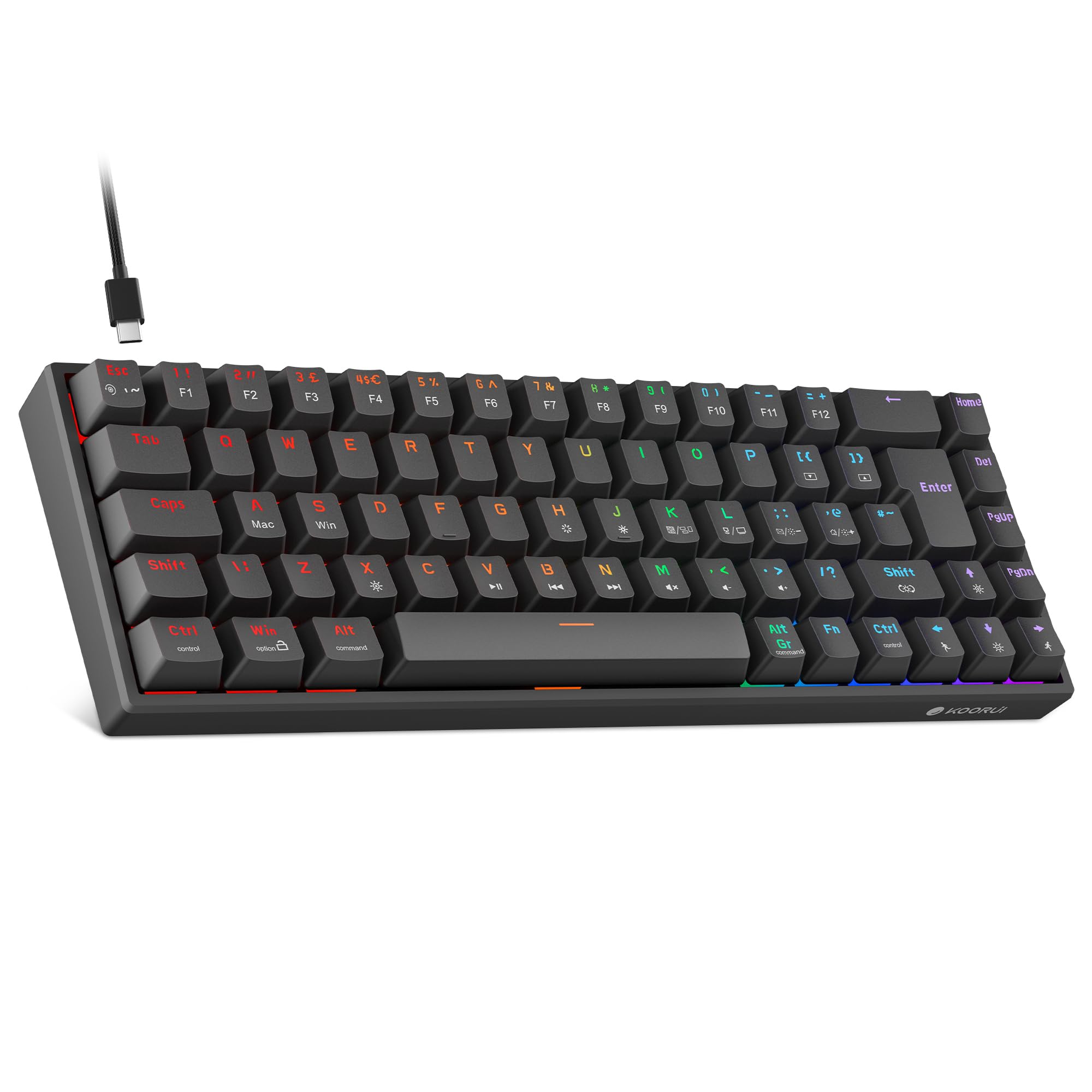 KOORUI 60% Mechanical Gaming Keyboard, Mixed Colors LED Backlit Ultra ...