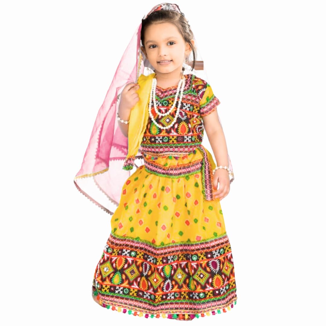 Buy Storio Little Radha Dress Set with Lehenga, Choli, Dupatta, Gajra ...