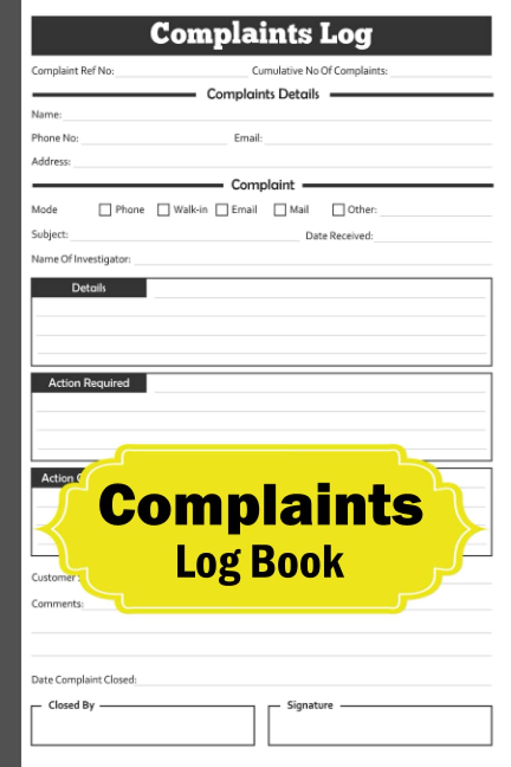 Complaints Log Book: Complaints & Follow Up Logbook | Logbook | Record ...