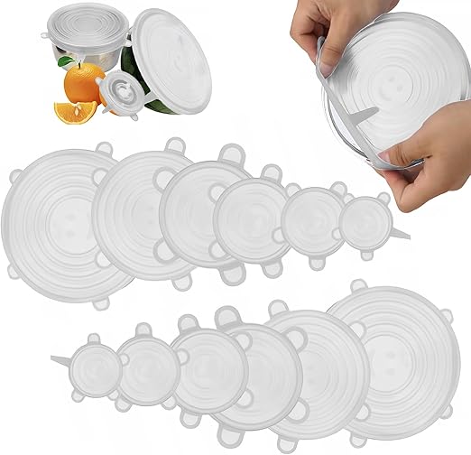 12Pcs Silicone Stretch Lids, Reusable Lids Food Covers, 6 Different ...