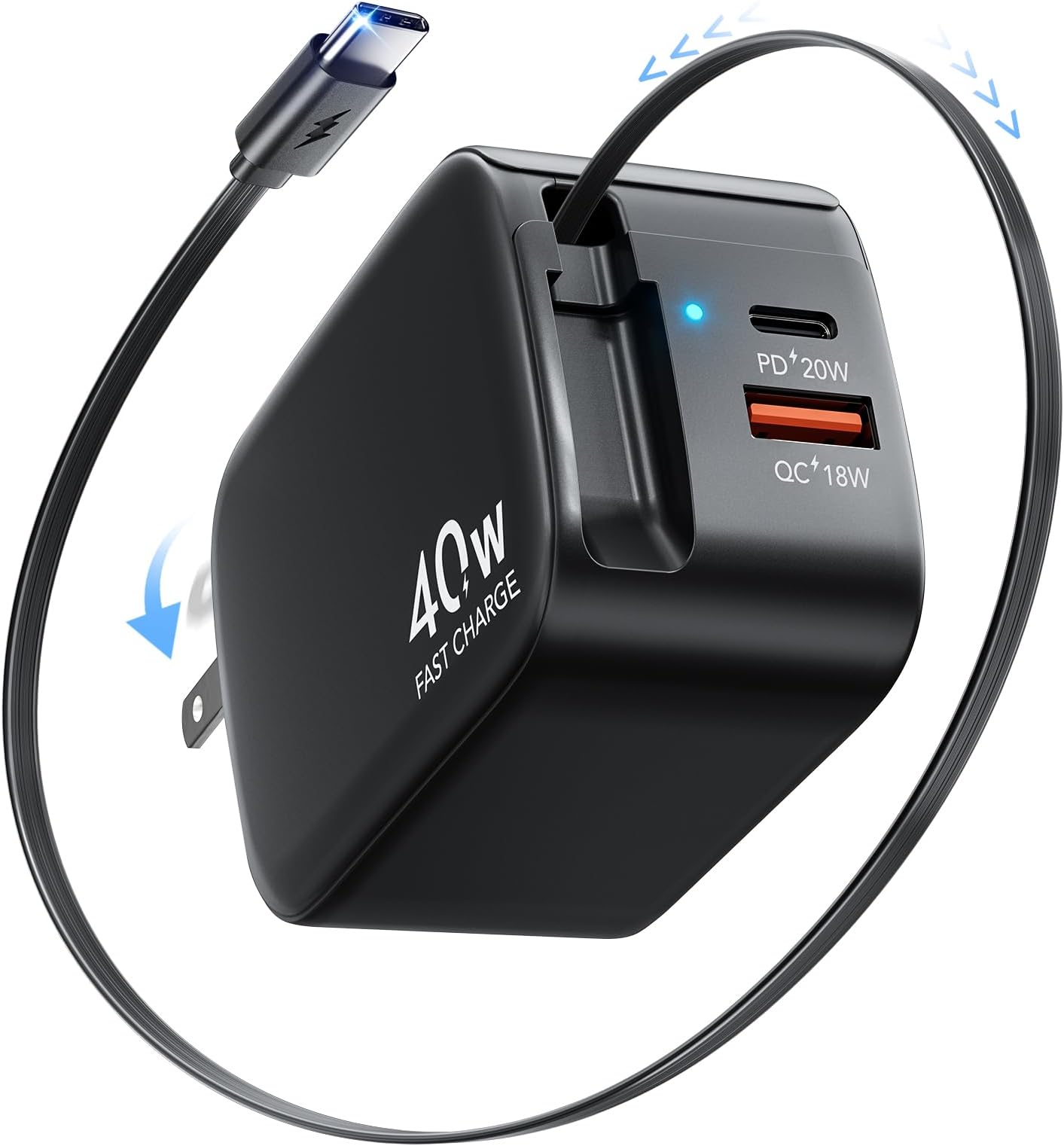 Amazon.com: Hohosb Retractable USB C Charger Block,40W PD Fast Charging ...