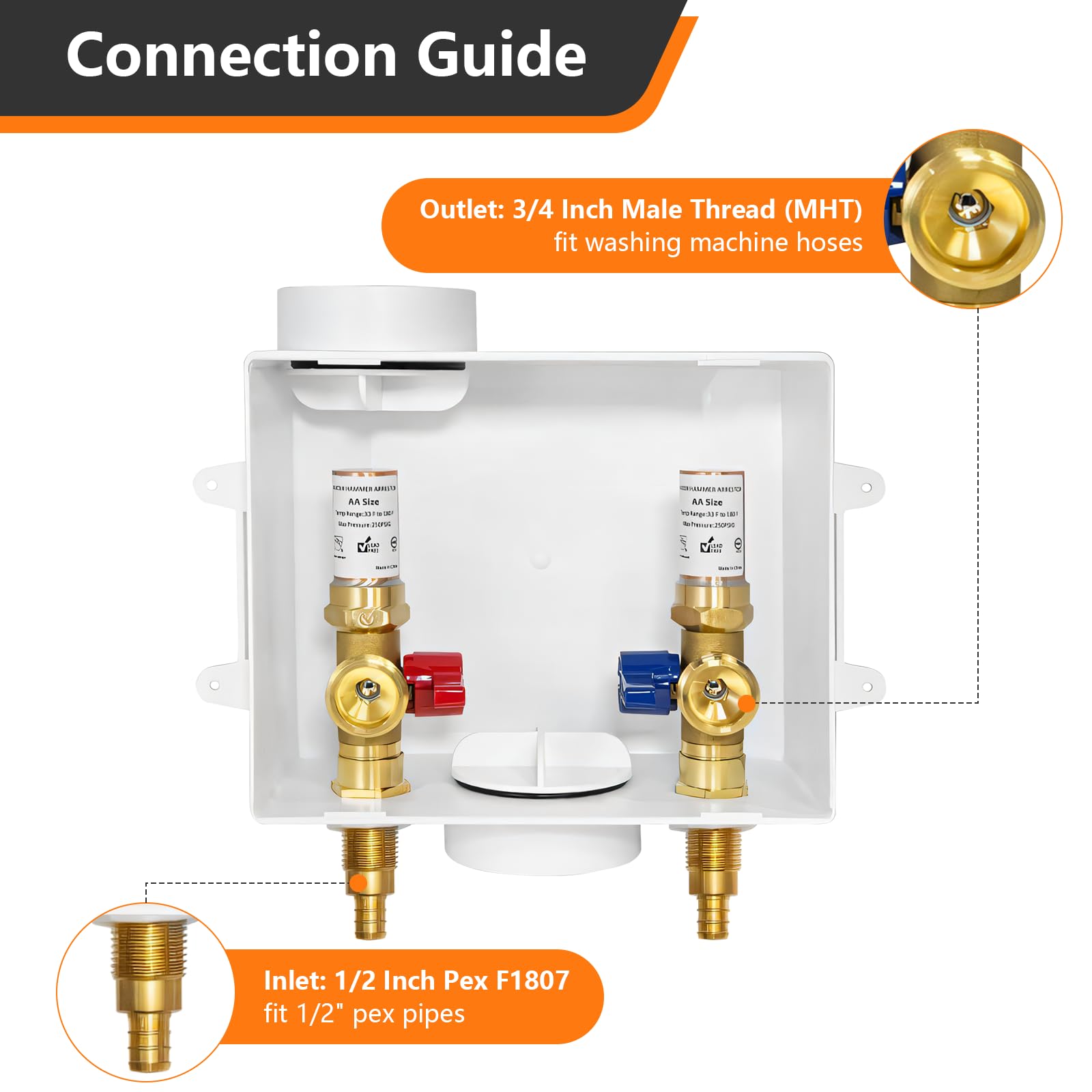 Snapklik.com : HeSun Washing Machine Outlet Box, 1/2 Inch Crimp Pex ...