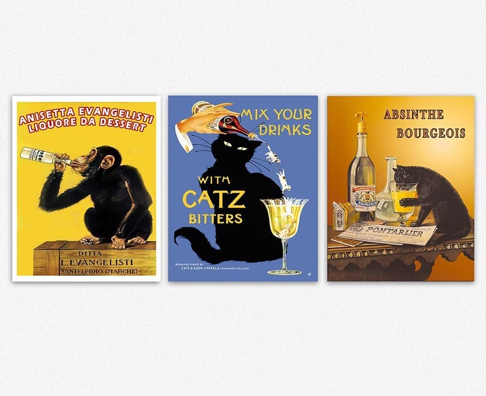 Amazon.com: Funny Vintage Drinking Cats Posters, Famous Black Cat ...
